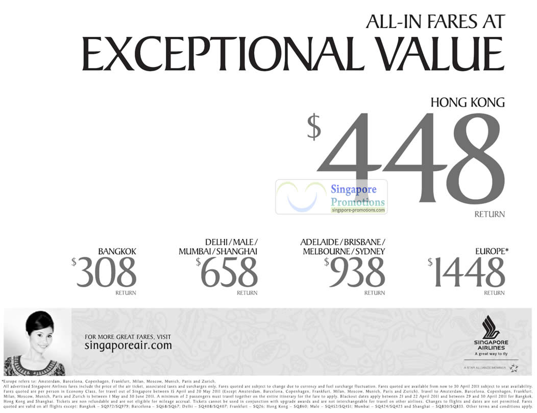 Singapore Airlines Special Air Fares Sale 13 30 Apr 2011