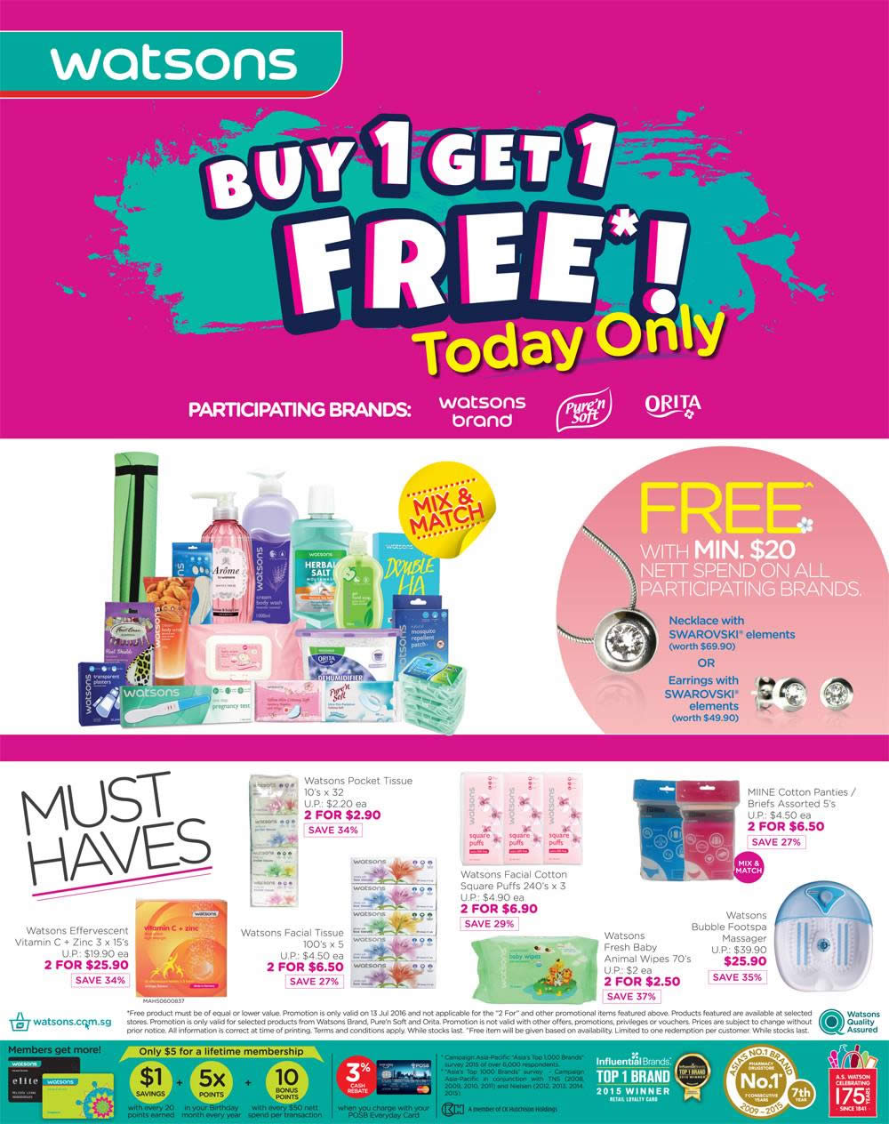 (EXPIRED) Watsons: 1-for-1 Home Brand, Pure’n Soft & Orita 1-Day Promo ...